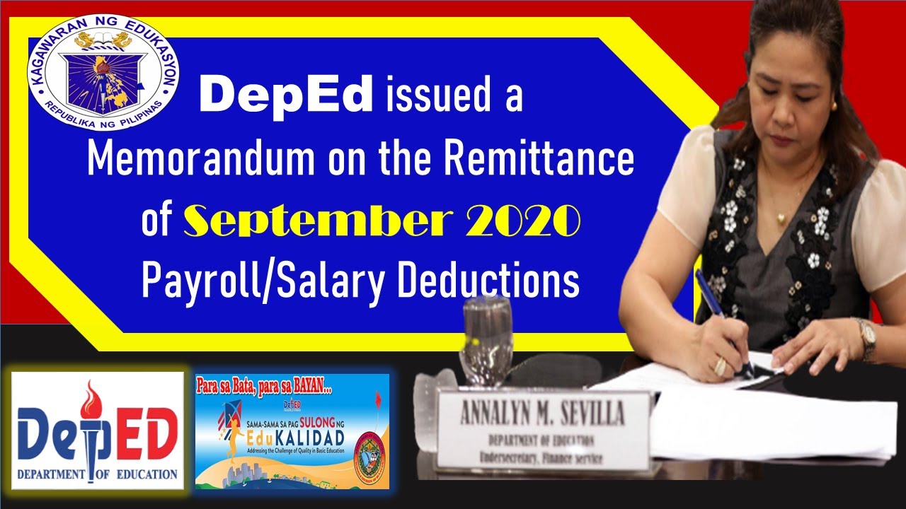 DepEd issued a Memorandum on the Remittance of September 2020 Payroll ...
