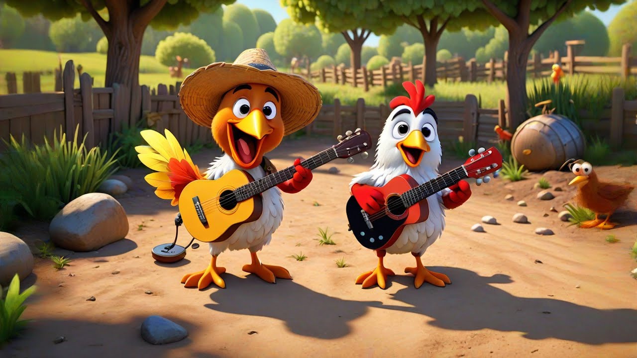 Two Chirpy Chickens Play Guitar | Musical Farm Song for Kids | Nursery ...