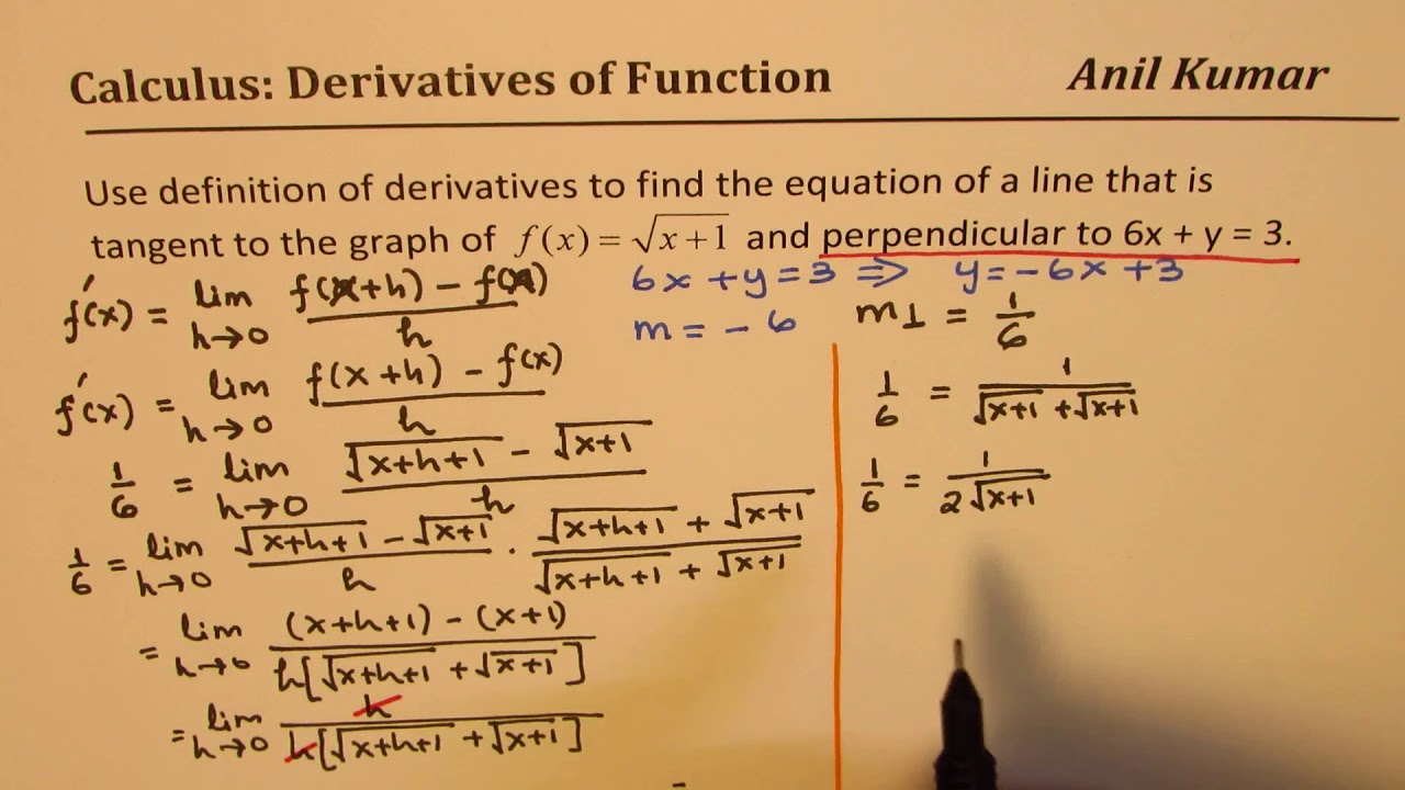 Derivative By Definition Equation Of Tangent Line On Graph Of Sqrt x 1