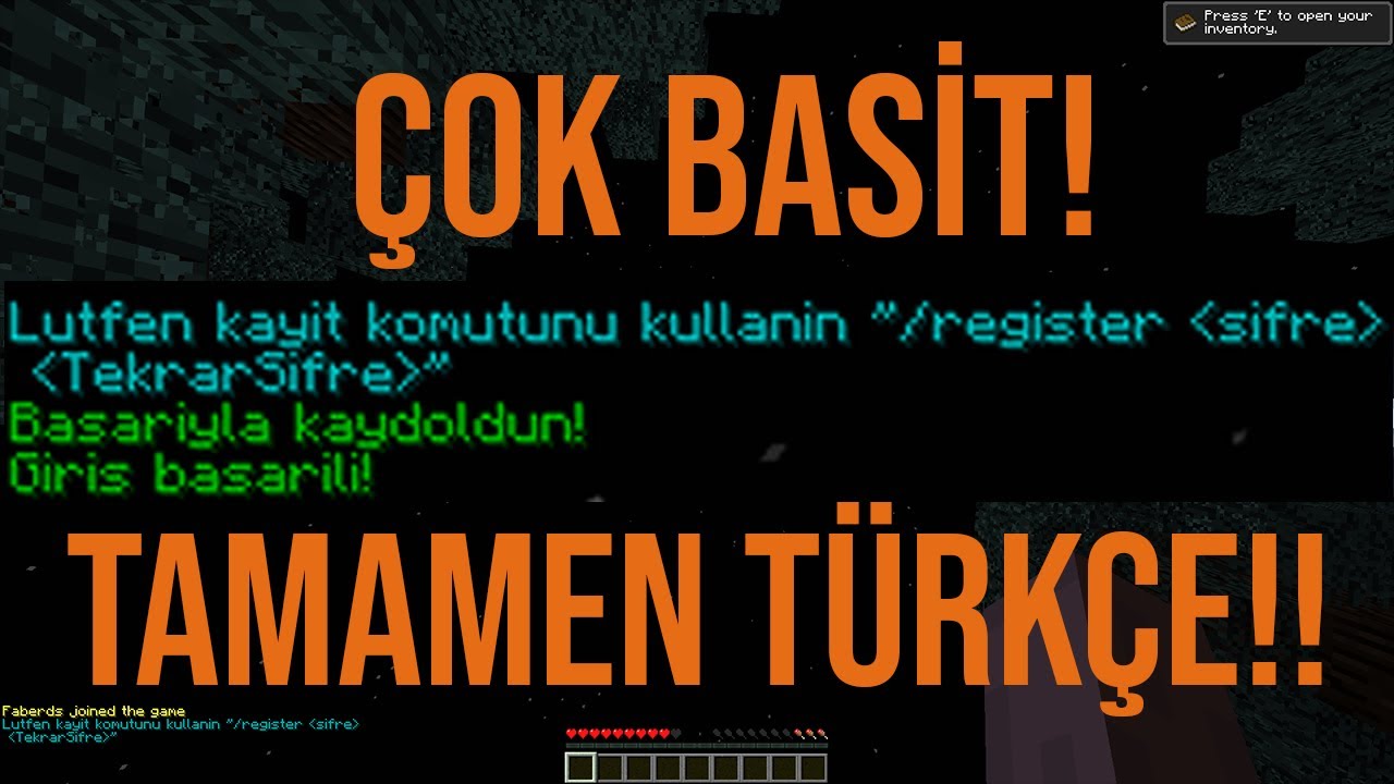 Minecraft Kayıt Plugini (/register, /login) Türkçe Mesajlar - YouTube
