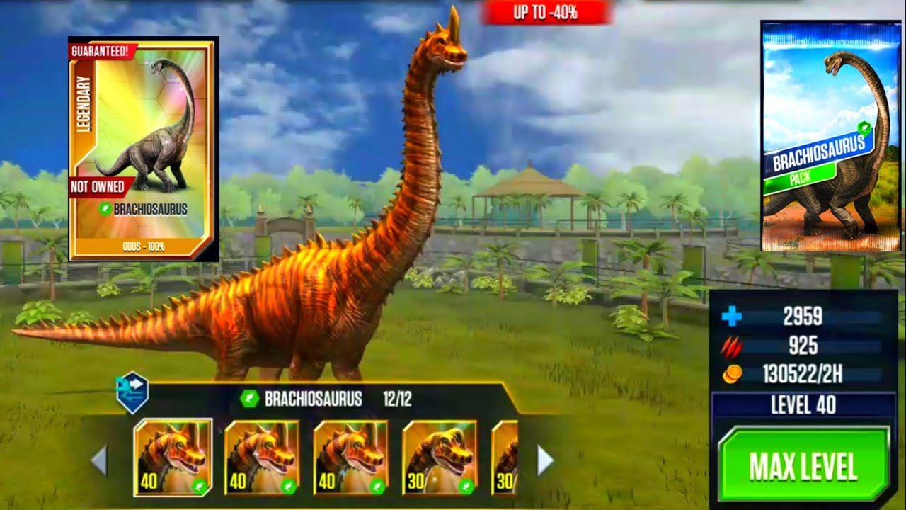 UNLOCKED BRACHIOSAURUS MAX LEVEL 40 | Jurassic World The Game - YouTube