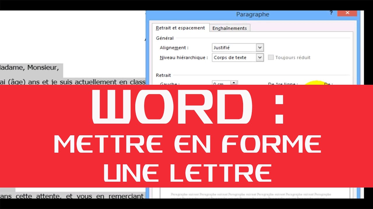 WORD 2013 : MISE EN FORME DE LETTRE - YouTube
