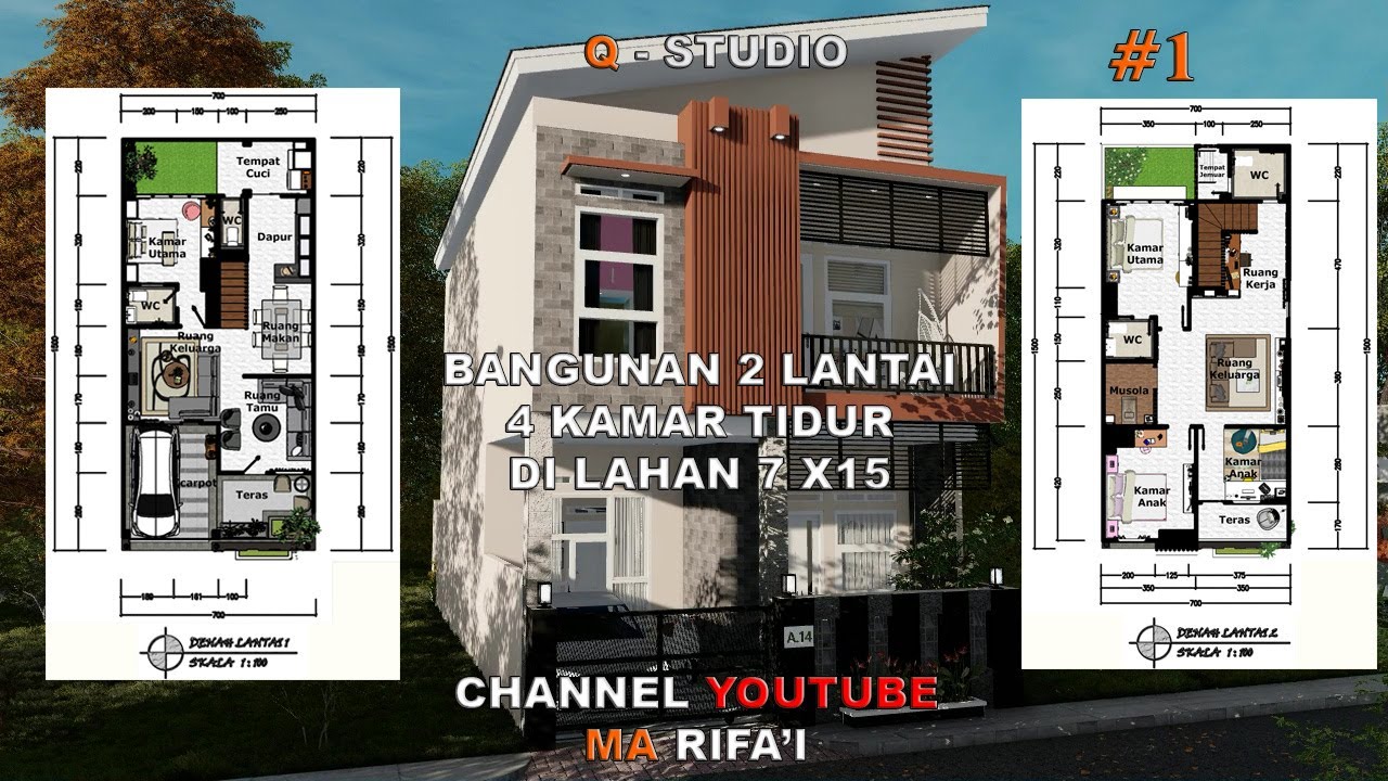 DENAH RUMAH MINIMALIS DI LAHAN 7X15 M, 2 LANTAI, 3 KT 3 KM (PART 1 ...