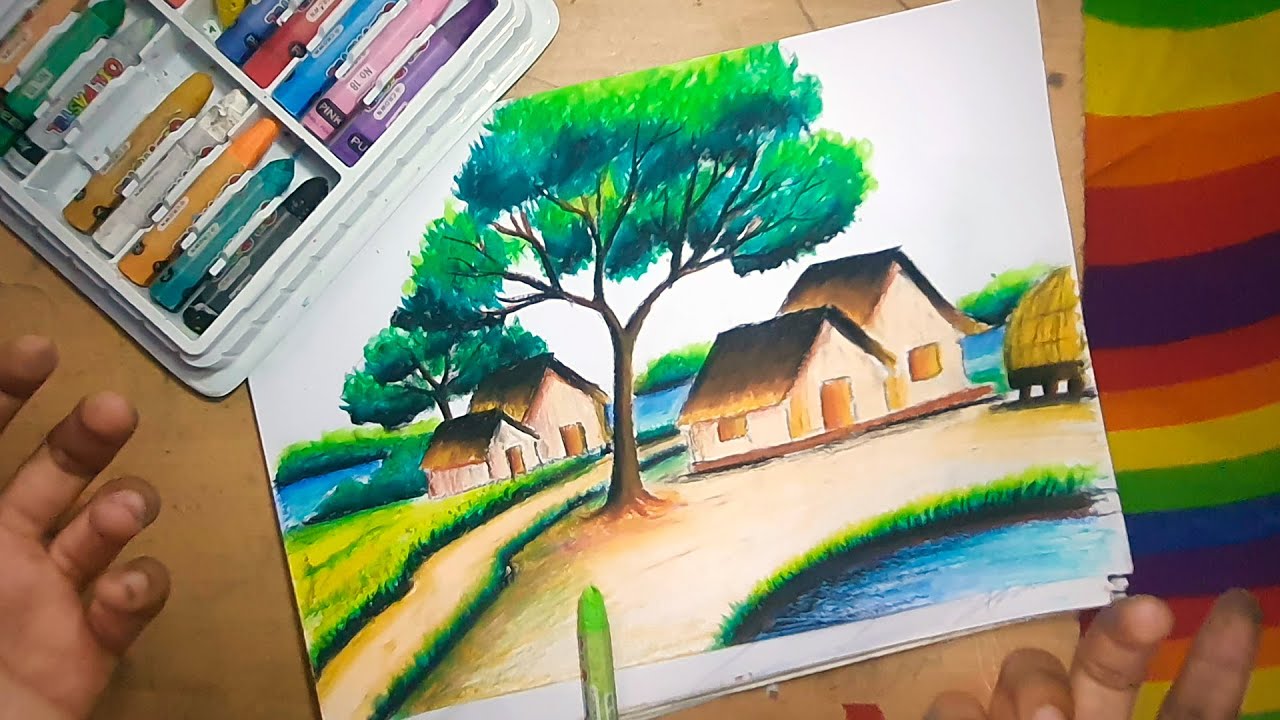 How to draw a landscape(very easy) || art video || freehand Art - YouTube