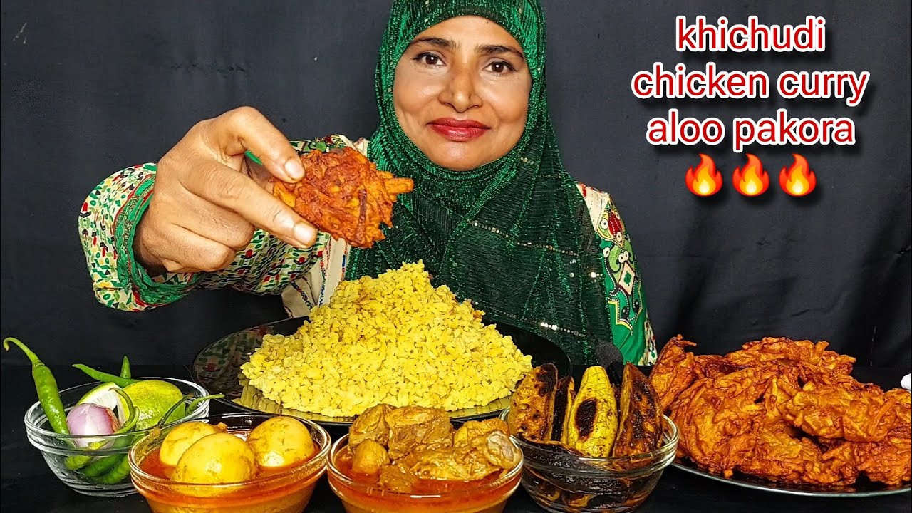 EATING VUNA KHICHUDI,CHICKEN CURRY,EGG CURRY,ALOO PAKORA, EATING ASMR ...