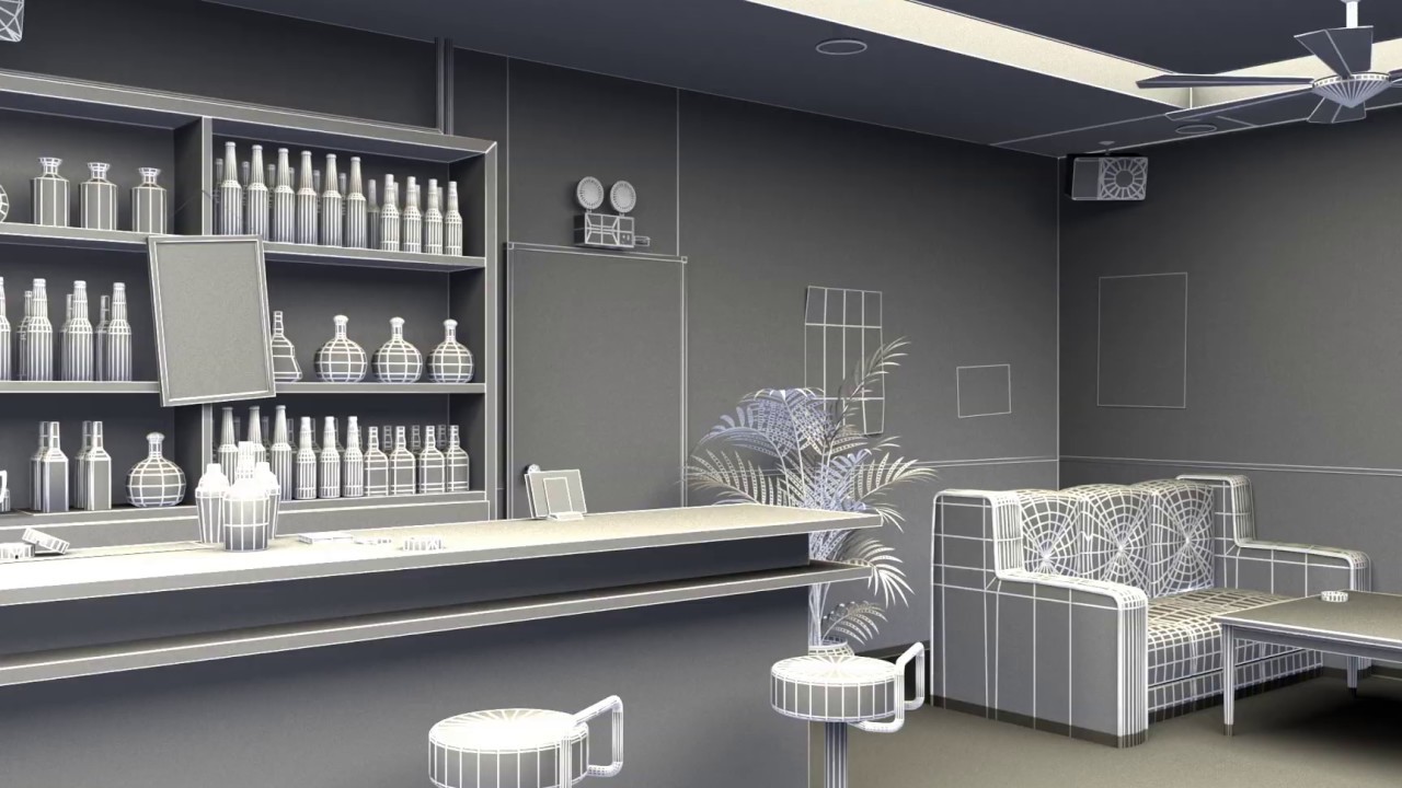 Bar Interior 3D Model Scene Wire Frame - YouTube
