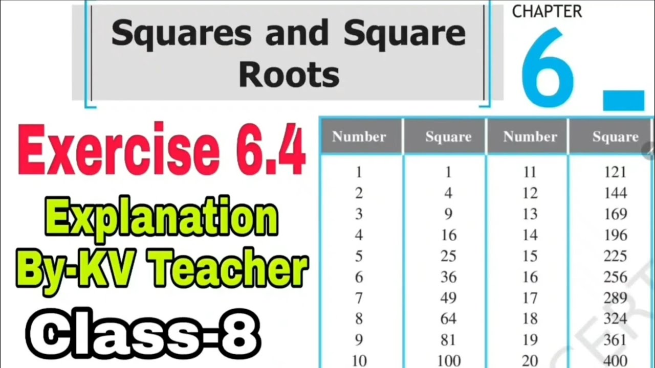 (PART-1) Exercise 6.4 / Class-8 Maths NCERT Chapter-6 Square And Square ...