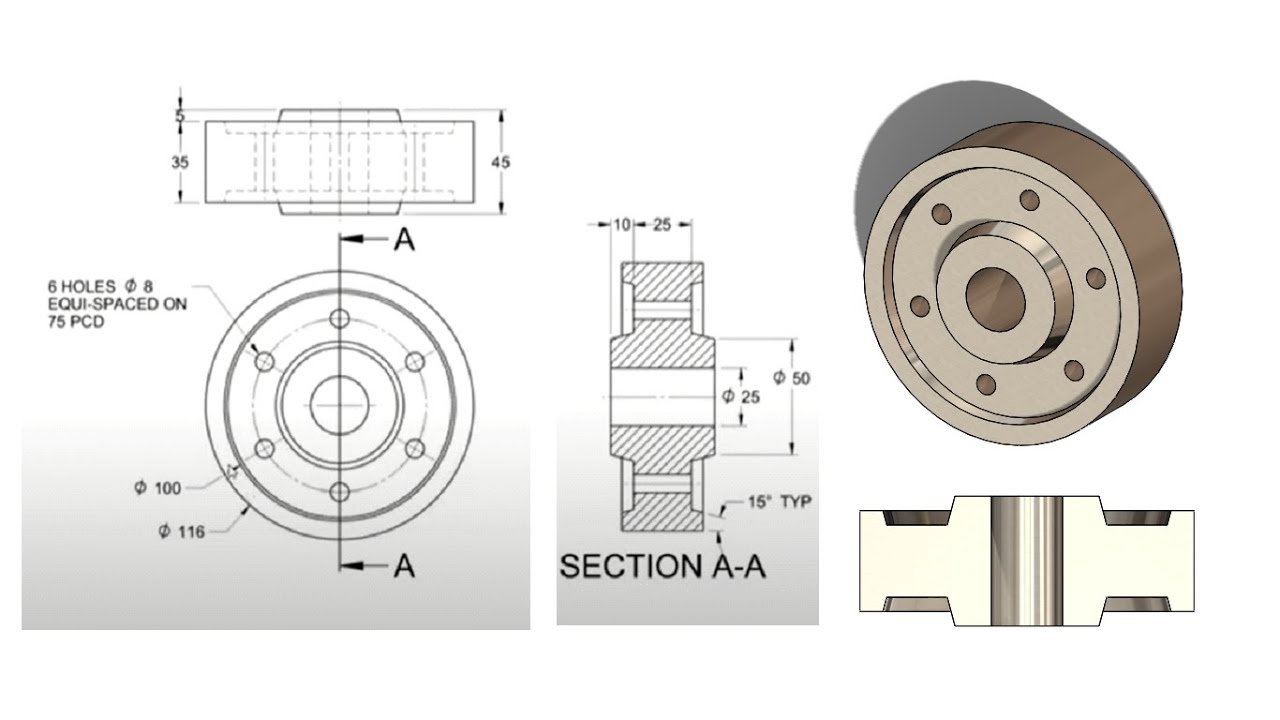 Solidworks tutorial Part Models, Flange Coupling Geometric Shape ...