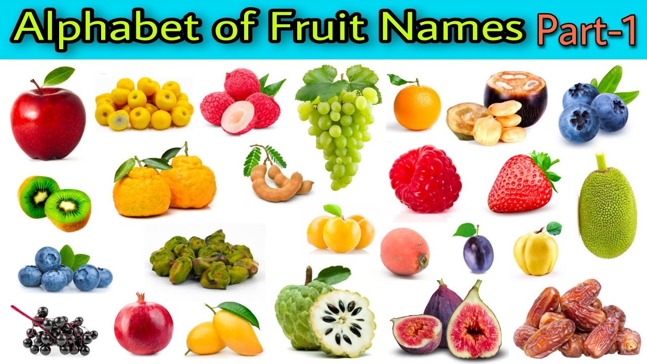 Fruit names Alphabet | Alphabet of Fruits | A to Z Fruit Names | - YouTube