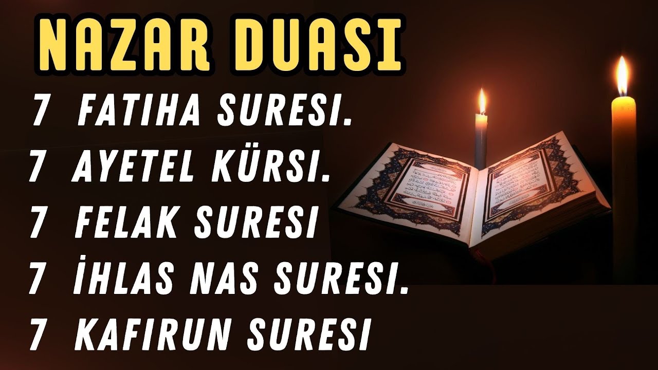 NAZAR DUASI. 7 Fatiha Suresi. 7 Ayetel Kürsi. 7 Felak suresi 7İhlas Nas ...