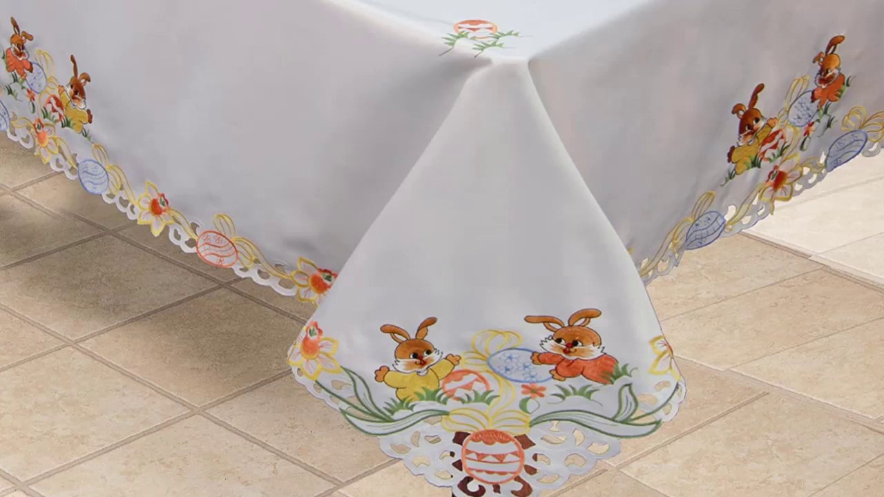 Creative Linens Embroidered Easter Bunny Egg Floral Tablecloth 70x140 ...