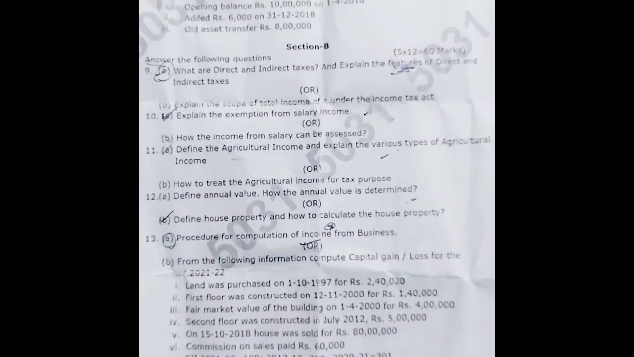 Income Tax Question Paper -June/July 2022 - YouTube