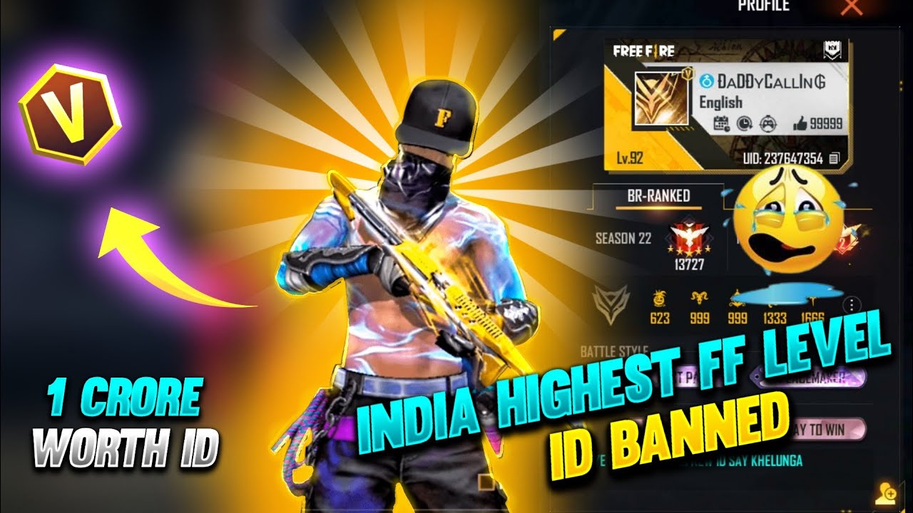 INDIA'S HIGHEST FF LEVEL ID BANNED DADDY CALLING - YouTube