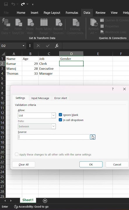 How to create dropdown in MS Excel for data entry form - YouTube