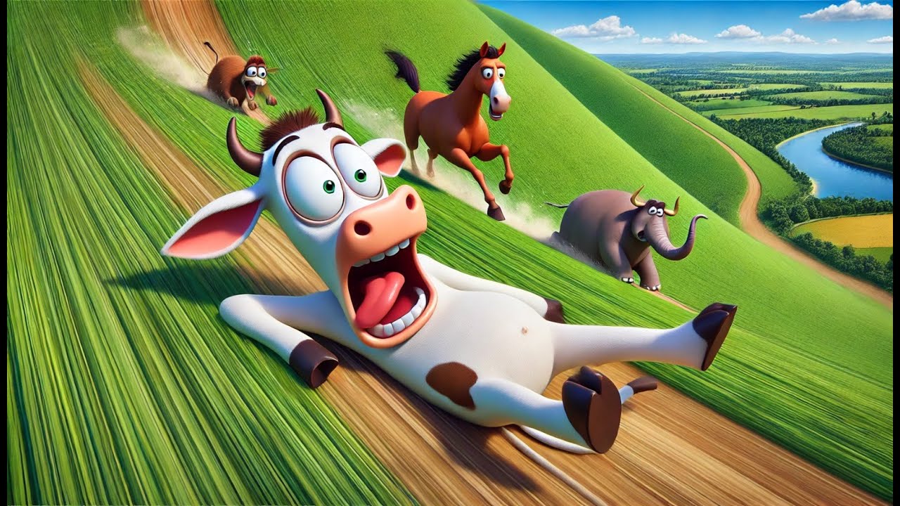 LOL! Cow Goes on a Crazy Hill Ride – Funniest Farm Animals Moment Ever ...