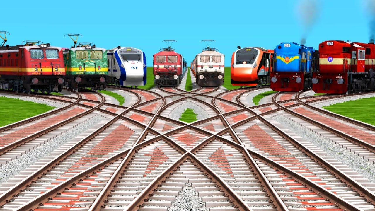 8 Trains Back-to-Back Crossing On Bumpy & Curved Rail Junction 😱 ...