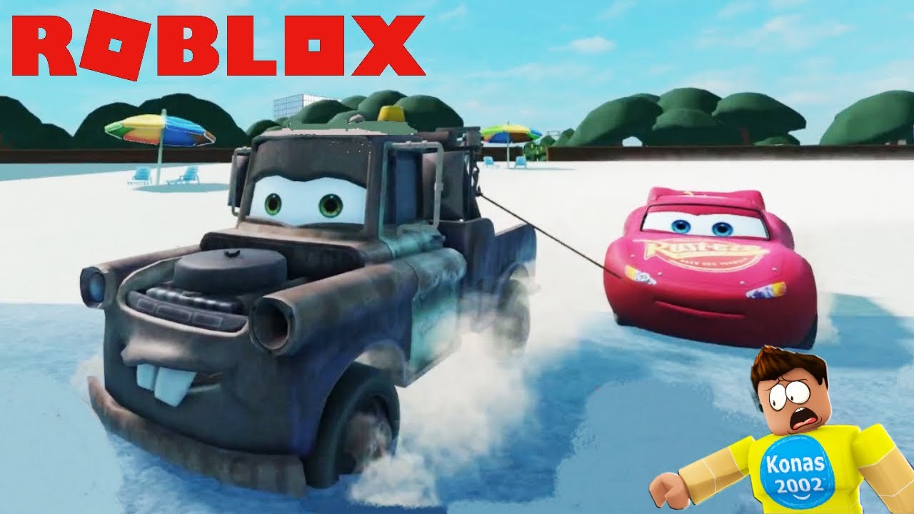ROBLOX: Mater Tows Lightning McQueen to the Beach! Epic Ramp Jump ...