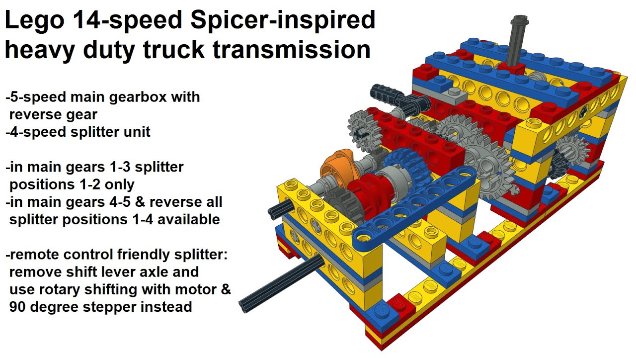 Lego 14-speed Spicer-inspired heavy duty truck transmission - YouTube