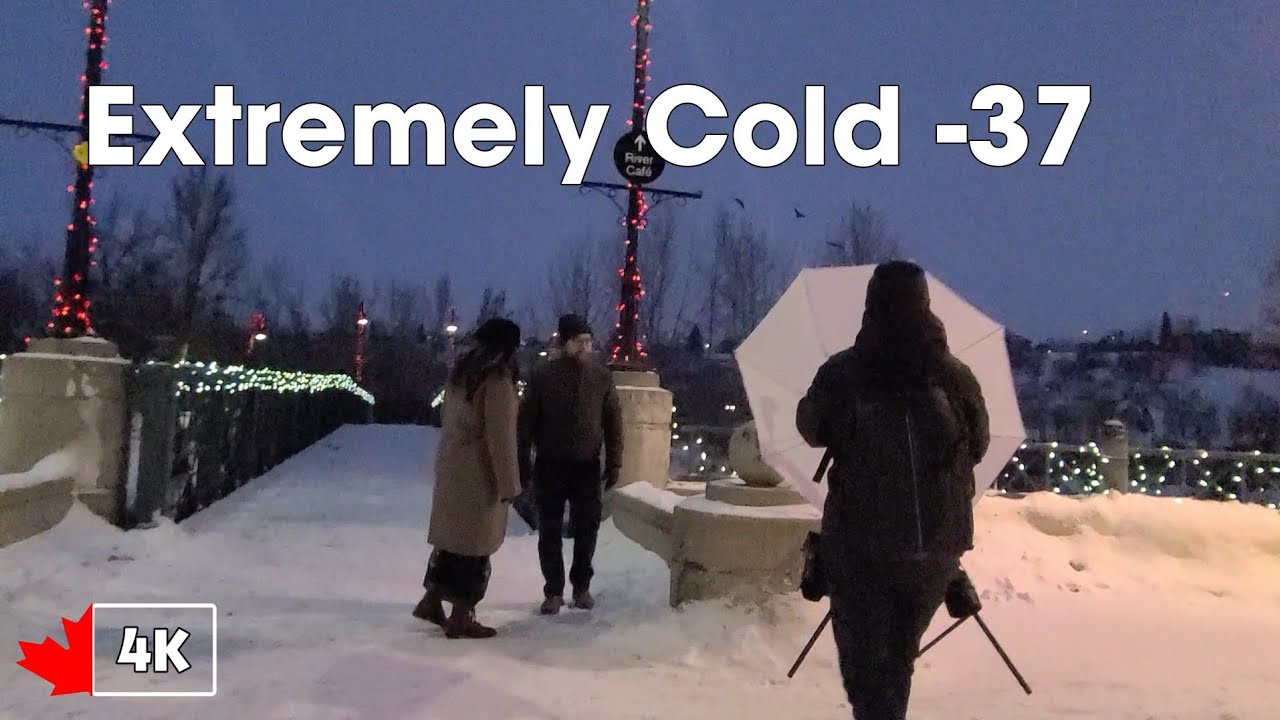 [4K] Feels -37 Extreme Freezing Cold Evening Walk Downtown Calgary ...