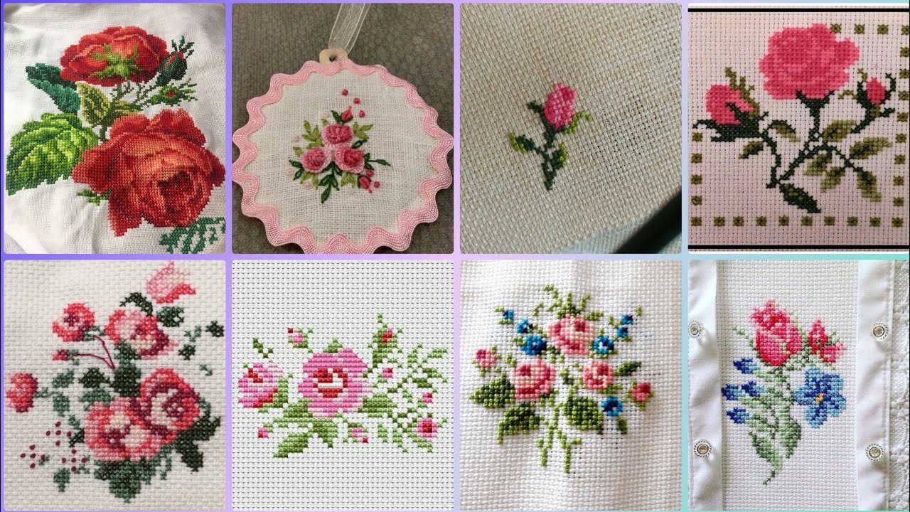 Floral cross stitch Hand embroidery thick cotton / Beautifull Hand ...