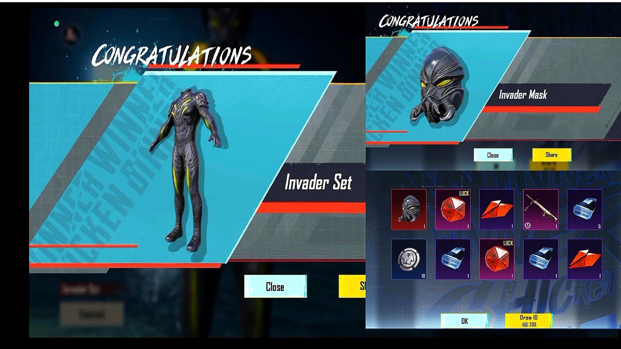 Finally Invader Set & Mask Mil Gaya Free 😱😈 Bgmi 200 UC First Spin 2 ...