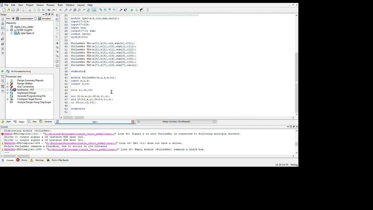 ISE XILINX 14.7 ripple carry adder - YouTube