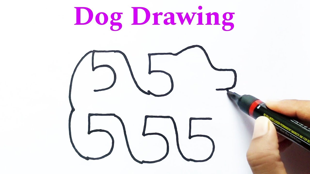 How to draw a Dog from number 55555 | Dog drawing tutorial for ...