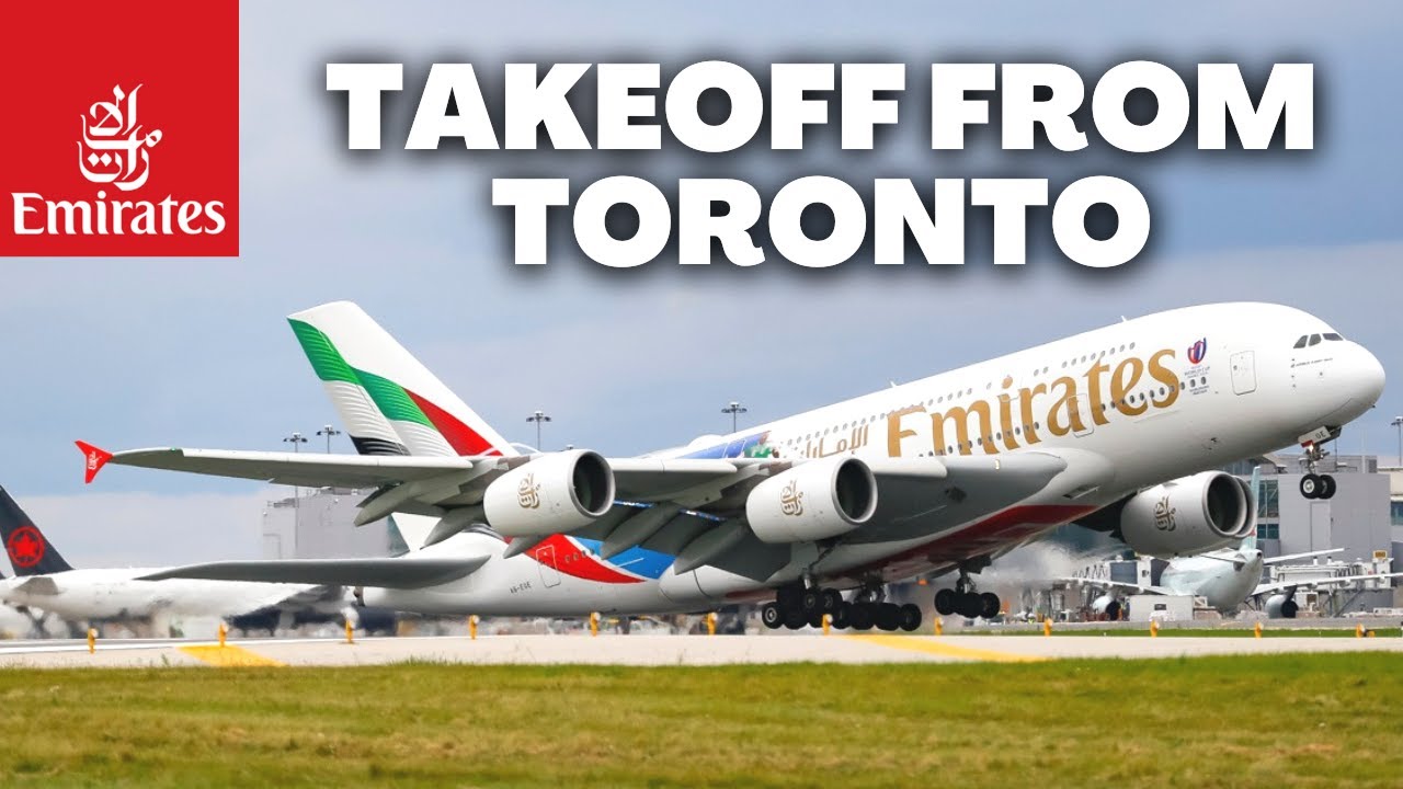 Take-off from Toronto Pearson Airport | Emirates Airlines A380 - YouTube