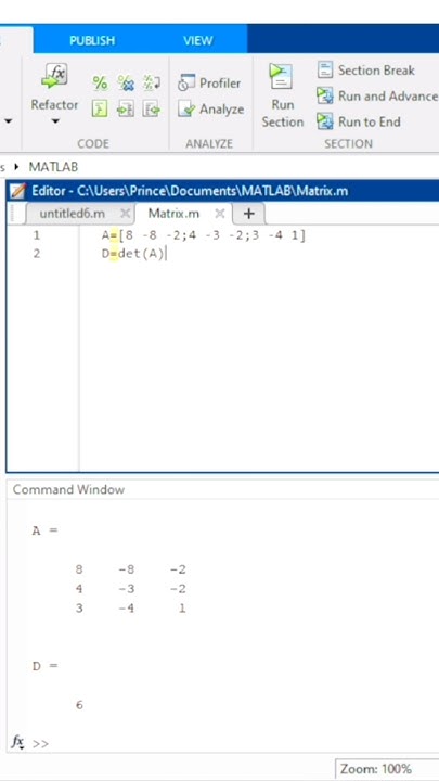 MatLab How to find Determent in Matrix | Matlab Basics | MataLab Course - YouTube