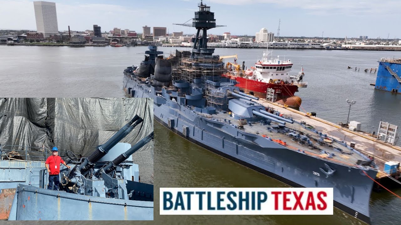 USS TEXAS AA GUN REINSTALLATIONS IN PROGRESS - YouTube