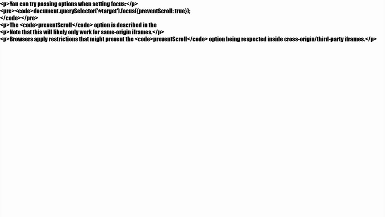 prevent iframe from scrolling parent document when calling focus - YouTube