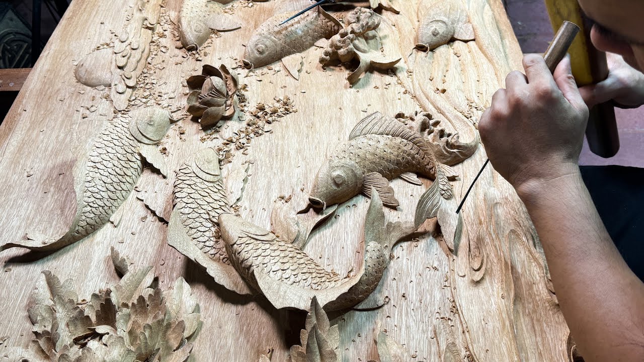 The Artist's Amazing Wood Carving Skills, How To Carve Artistic Fish On ...