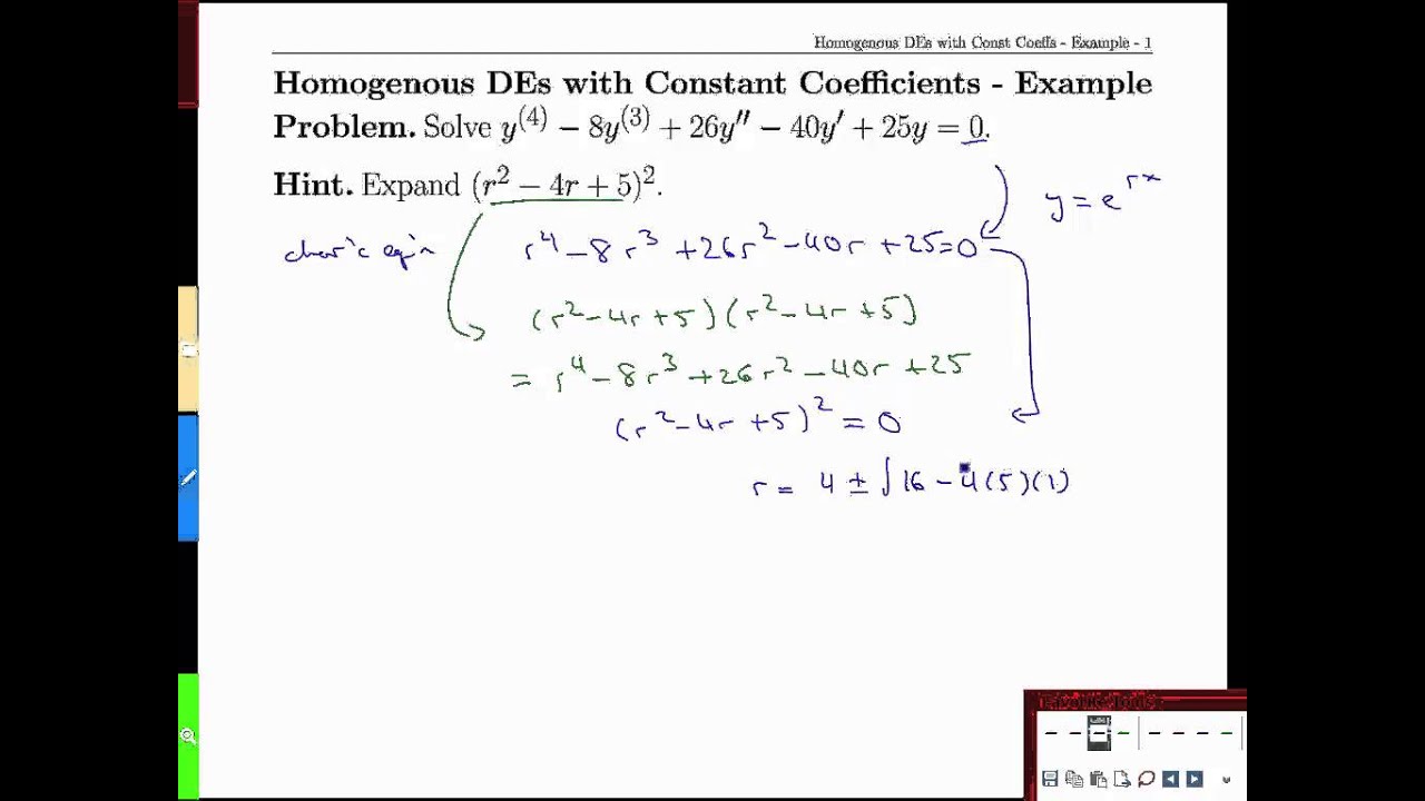 Week 4-4 Homogenous DEs with Const Coeffs-Example - YouTube