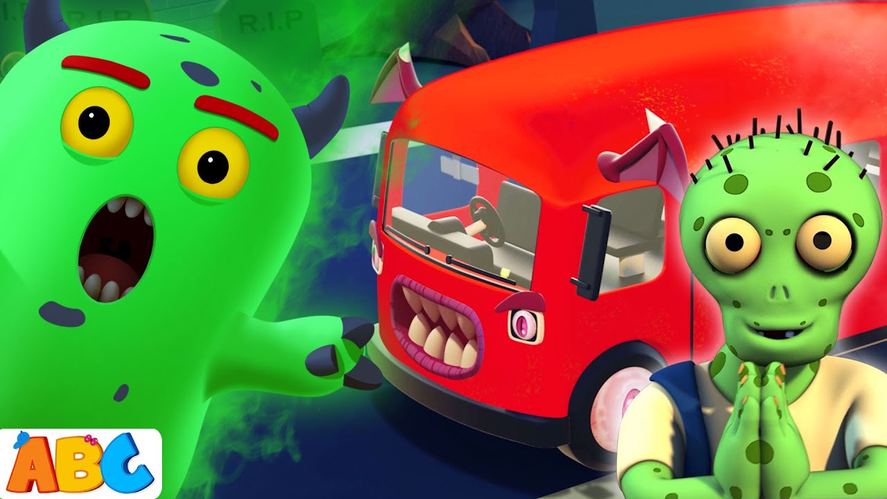 Wheels On the Bus With Green Monsters | Spooky Bus Ride For Kids ...