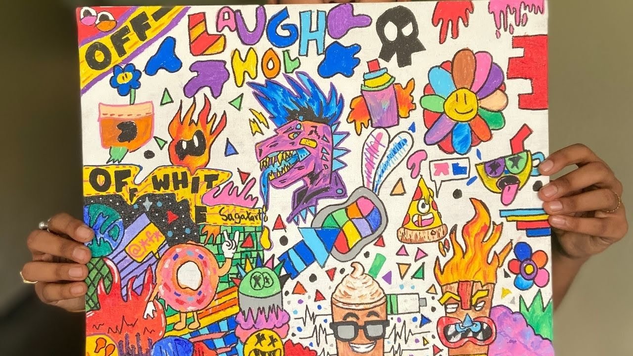 doodling on canvas || 50 hours spent || using posca || sagaxart - YouTube