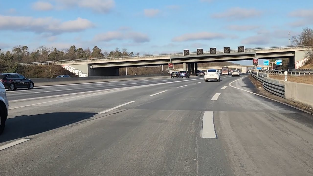 A drive from Frankfurt Airport Cargo to Steinbach over Highway/Autobahn ...