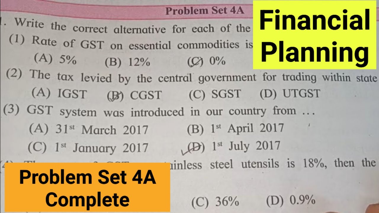 Problem Set 4A Financial Planning Class10 Algebra 10th SSC Maths1 ...