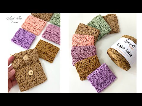 Kağıt İp ile Örgü Çok Kolay Hasır Cüzdan Yapımı -Yumuşak Örümlü Spagetti Yarn Kağıt İp Kalitesiyle🧶💯