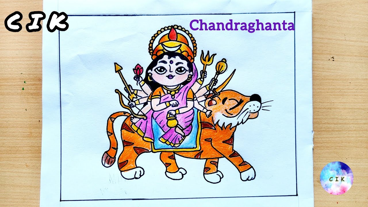 Chandraghanta Drawing | Chandraghanta mata Drawing | Drawing of maa ...