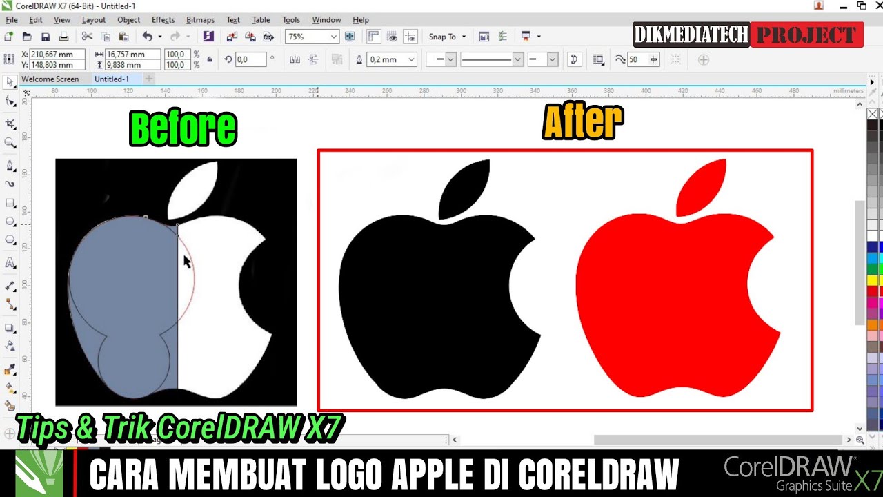 CARA MEMBUAT LOGO APPLE IPHONE DI CORELDRAW TERBARU || DIKMEDIATECH ...
