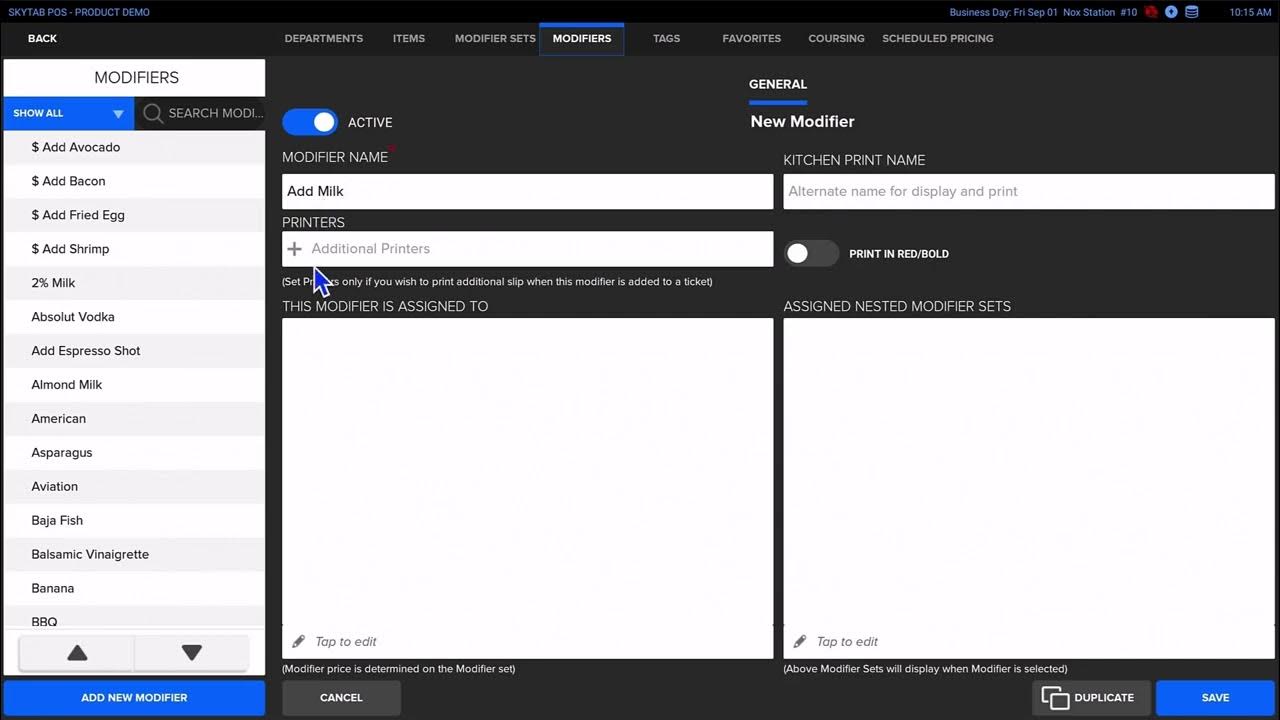 SkyTab POS Modifiers: Attach Nested Modifier Set - YouTube