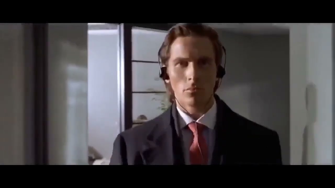 Christian Bale (Patrick Bateman) walking with earphones. - YouTube
