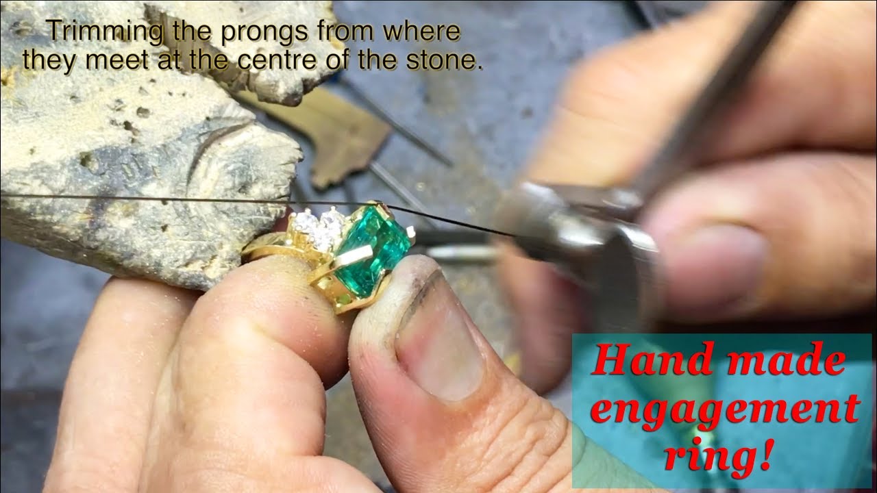 Hand Making Emerald Cut Emerald and Diamond Engagement ring 18K - YouTube