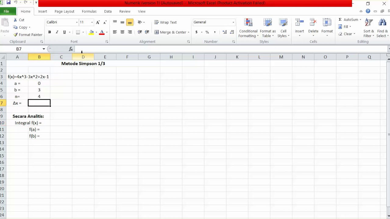 Metode Simpson 1/3 menggunakan Ms. Excel - YouTube