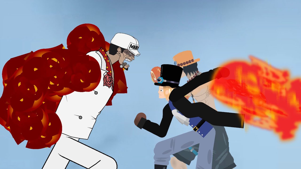 Sabo vs akainu one piece fight stick nodes - YouTube