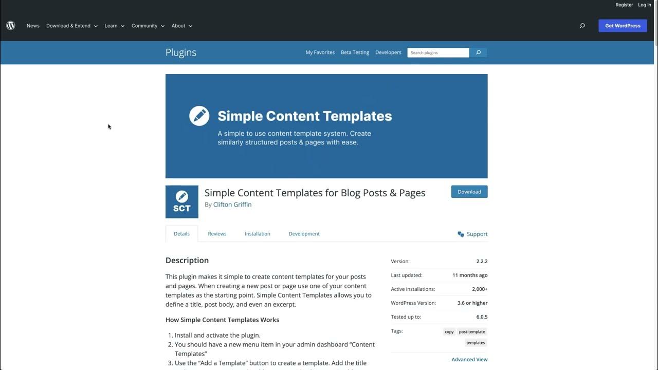 Simple Content Templates for Blog Posts & Pages - WordPress Plugin ...