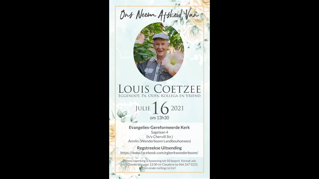 Begrafnisdiens Louis Coetzee - Ds Danie van Rensburg - YouTube
