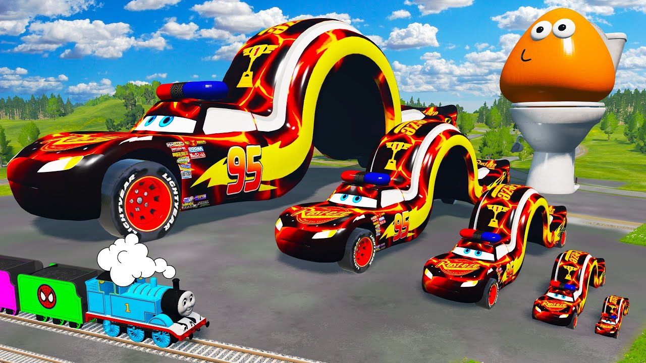 Big & Small Long Lava Police Lightning McQueen Hot Magma with Thomas ...
