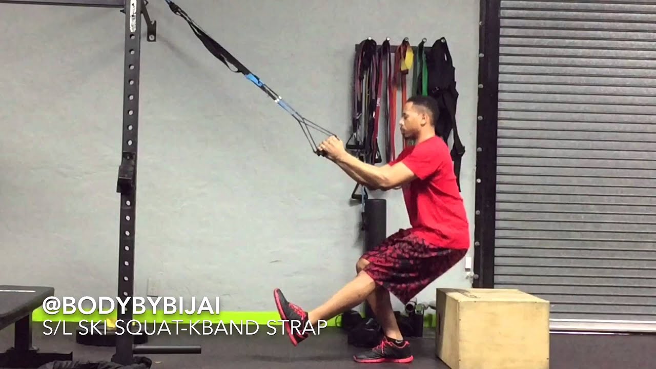 Single leg ski squat with kinetic bands - YouTube