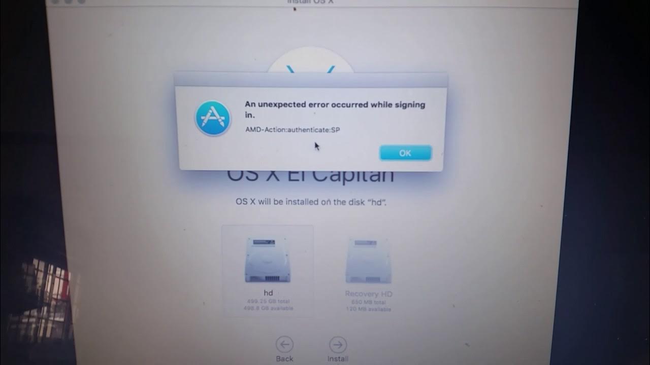 Unexpected error occurred while signing in installing os X El capitan ...